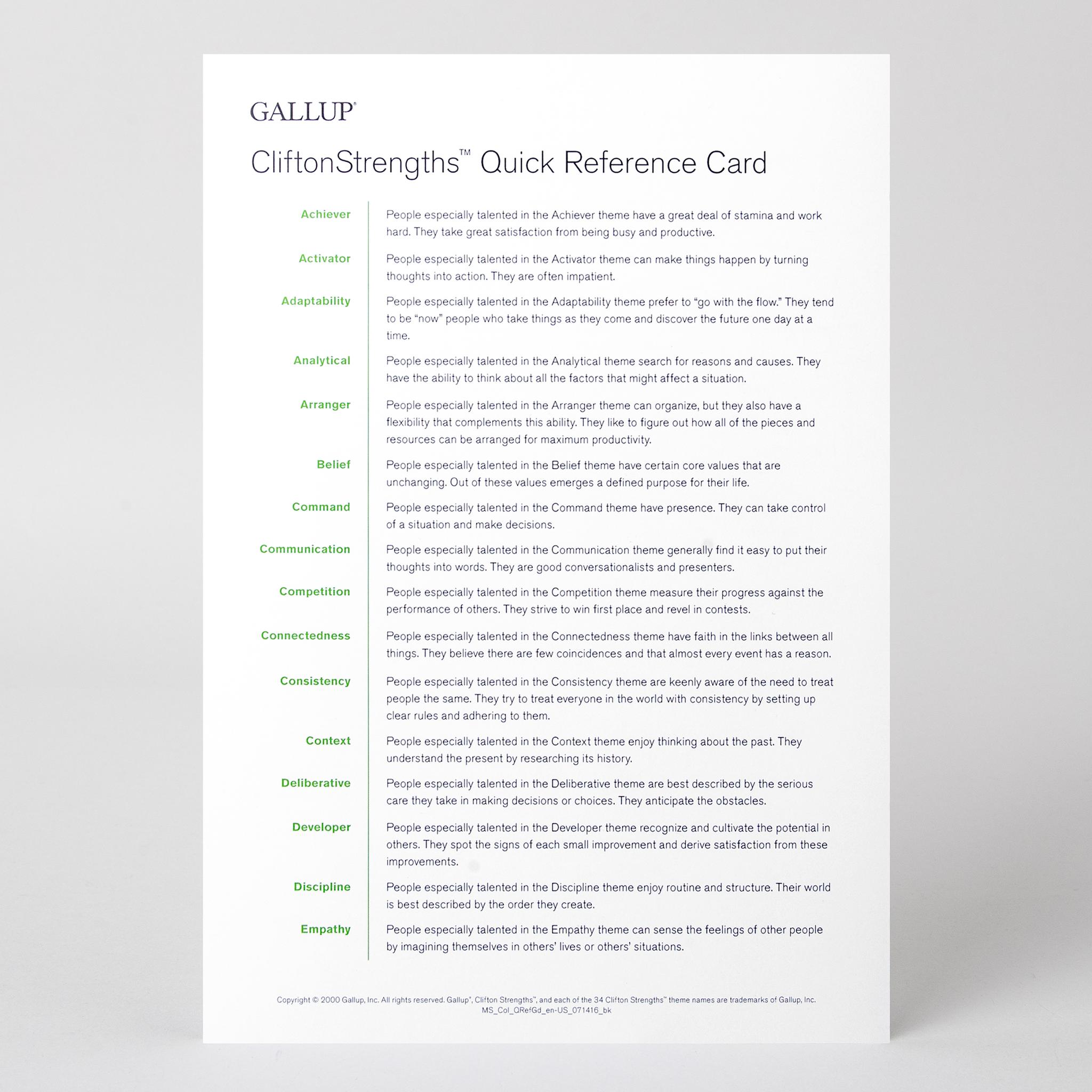 CliftonStrengths Quick Reference Cards (Set of 10) | en-us - Gallup
