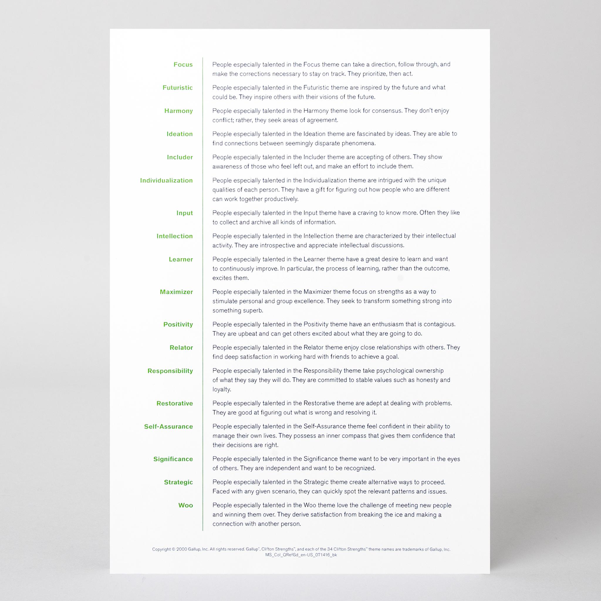 CliftonStrengths Quick Reference Cards (Set of 10) | en-us - Gallup